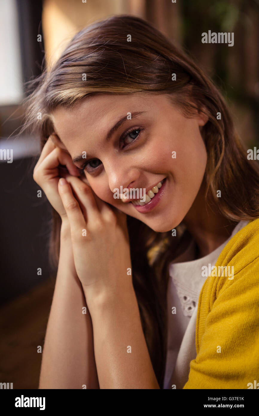 Smiling casual woman alone Stock Photo - Alamy