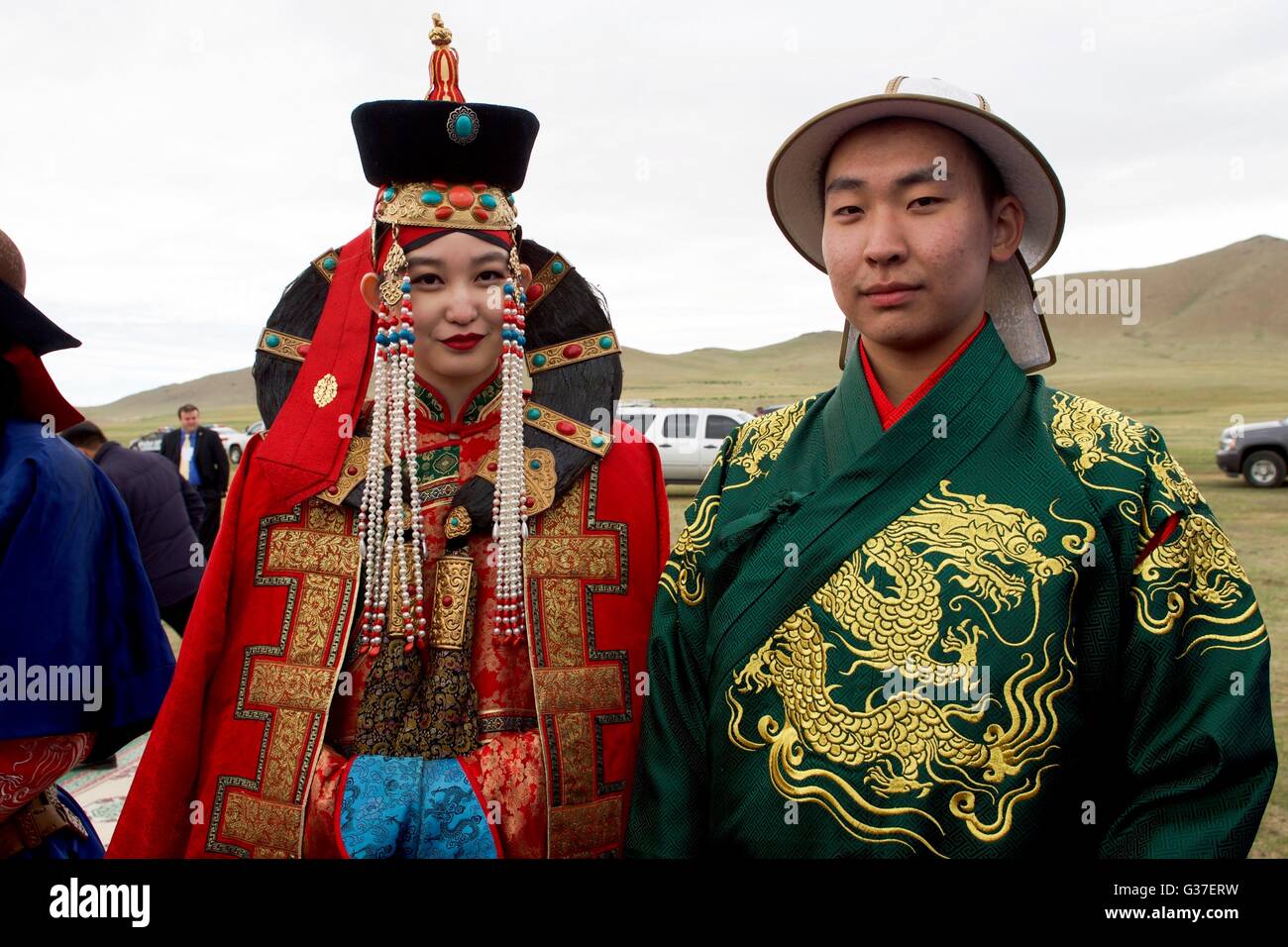 Mongolian performers wearing traditional imperial costume during a mini ...