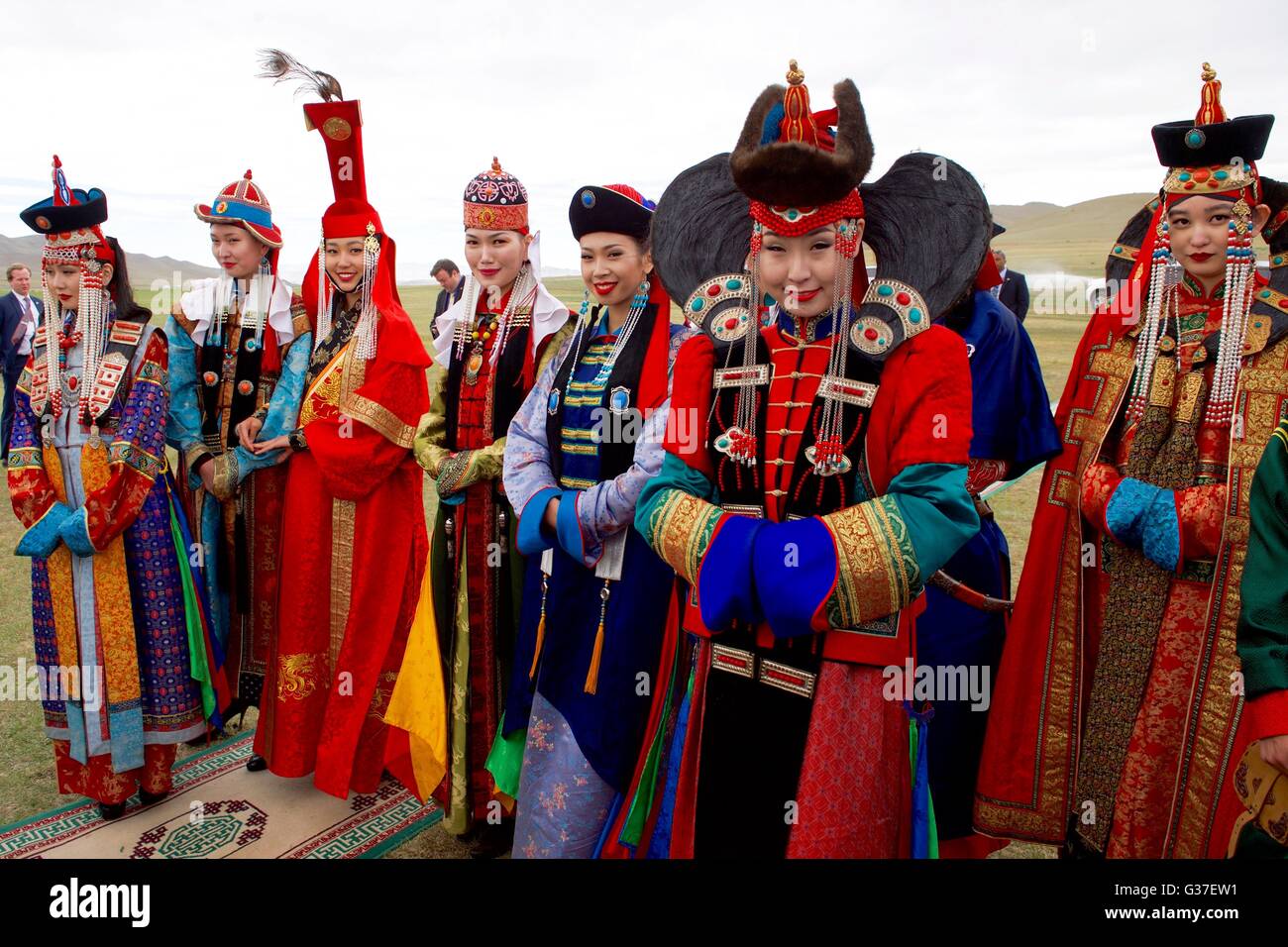Mongolian performers wearing traditional imperial costume during a mini ...