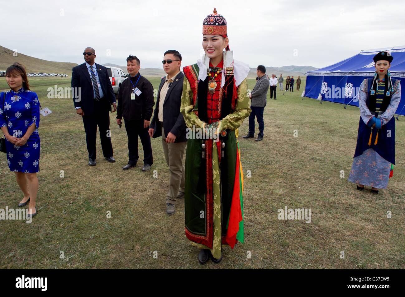 Mongolian performers wearing traditional imperial costume during a mini ...