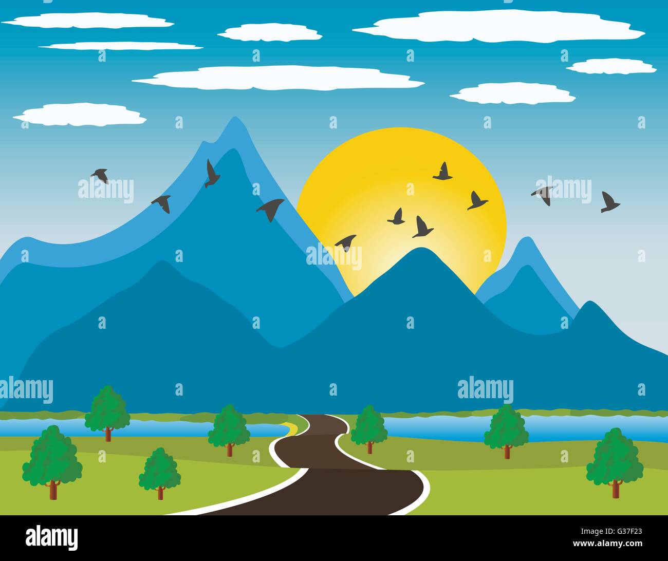 River valley at sunset Stock Vector Image & Art - Alamy