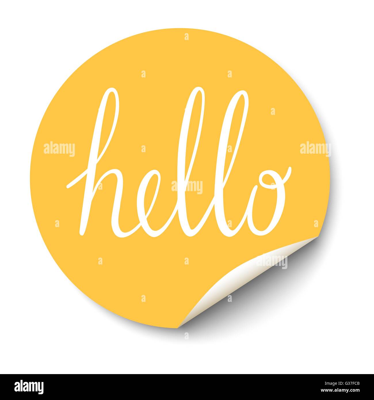 Vector circle sticker with curled corner and hello text inside Stock ...