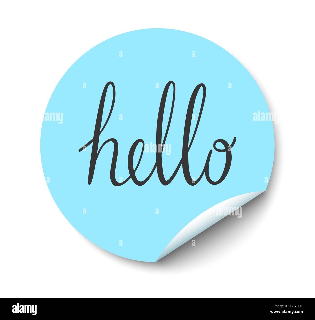 Vector circle sticker with curled corner and hello text inside Stock ...