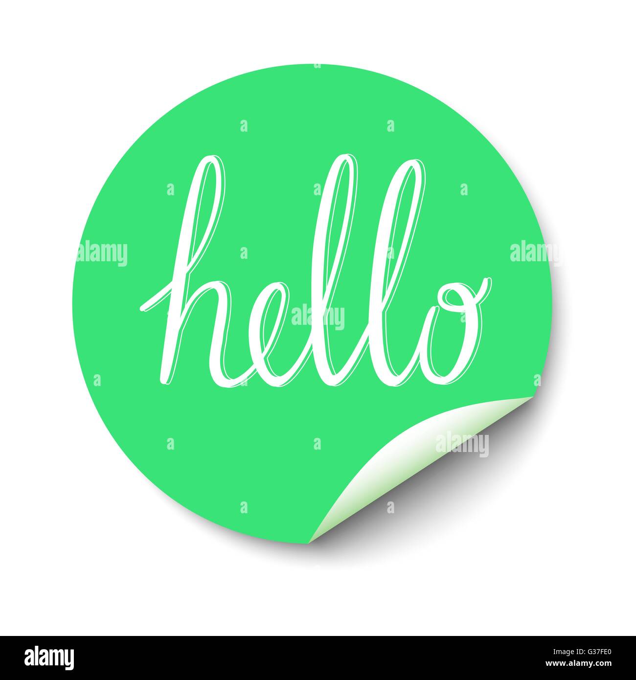 Vector circle sticker with curled corner and hello text inside Stock ...