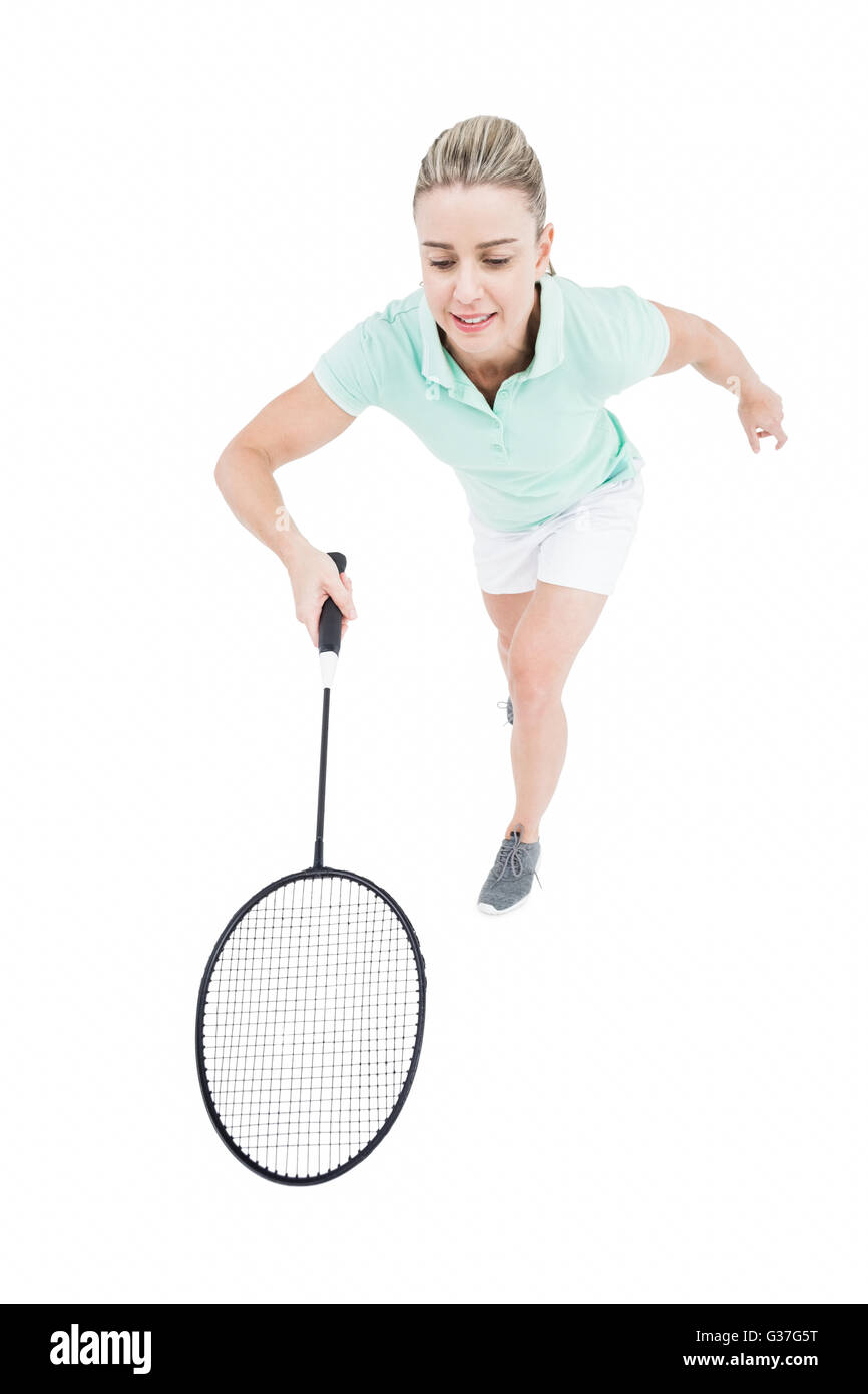 Pretty blonde playing badminton Stock Photo - Alamy