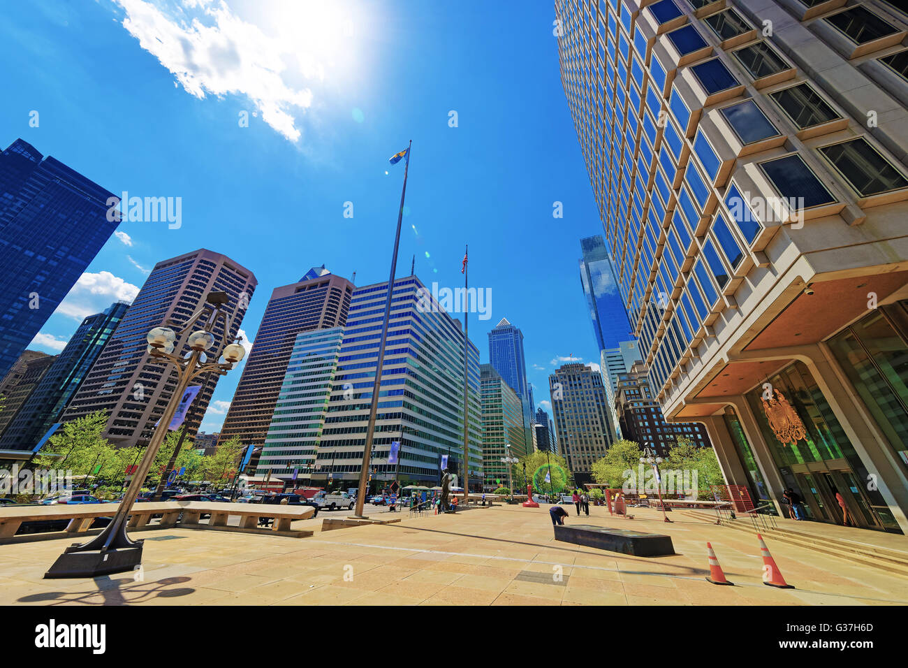 Municipal Services Building and Penn Center with skyscrapers in ...