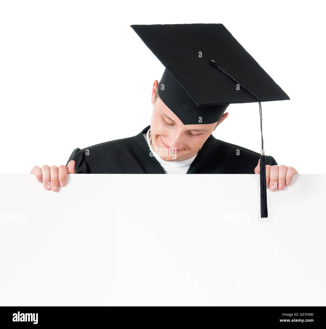 Graduate student showing blank Stock Photo - Alamy