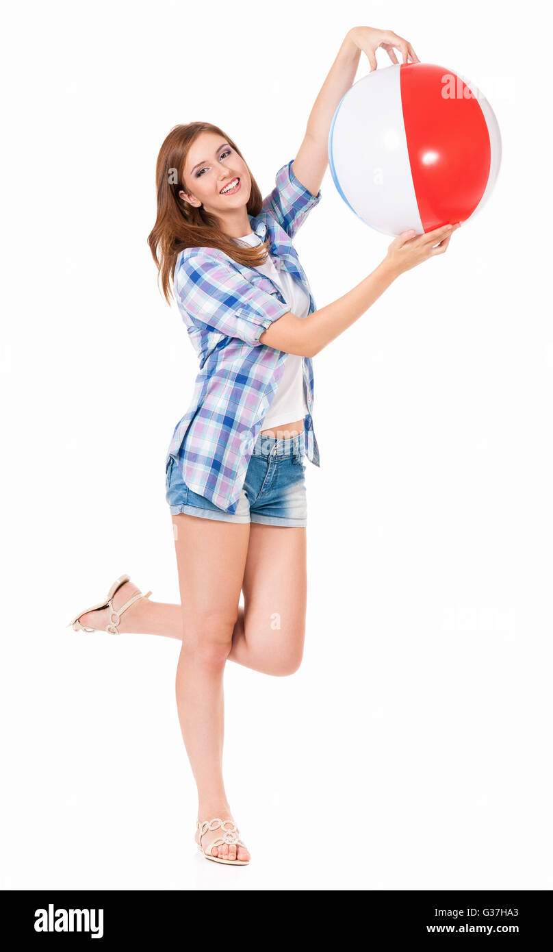 Pretty girl with beach ball Stock Photo - Alamy