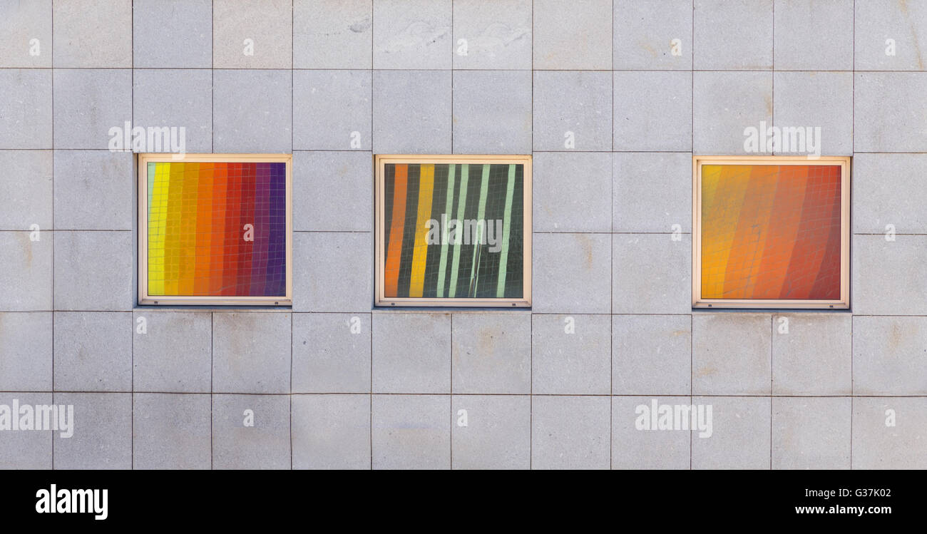 reflection colored tiles in window on wall Stock Photo - Alamy