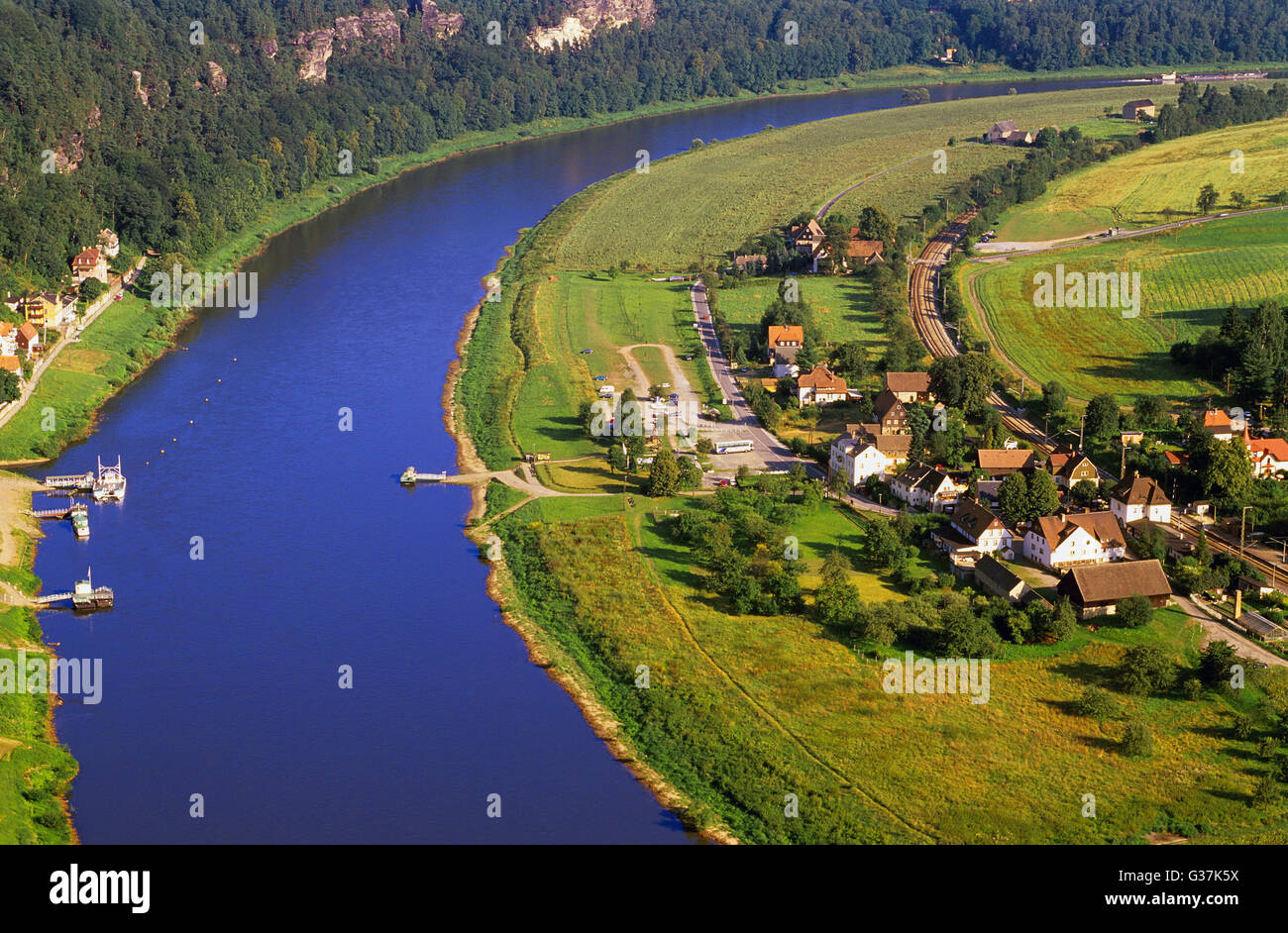 Overview of the Elbe River, Swiss Saxony, near Dresden, Germany Stock ...