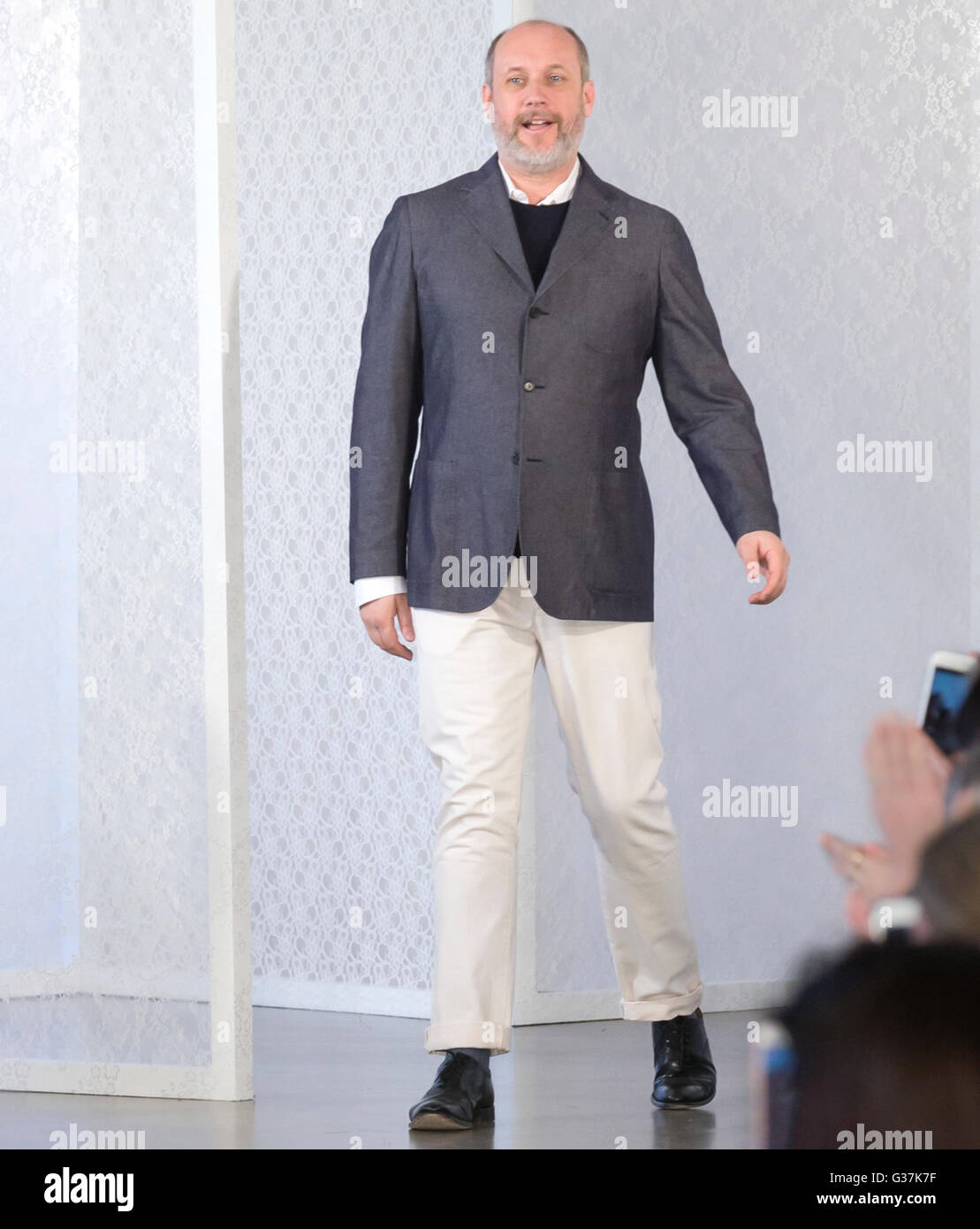 NEW YORK, NY - APRIL 15, 2016: Creative director Peter Copping walks ...