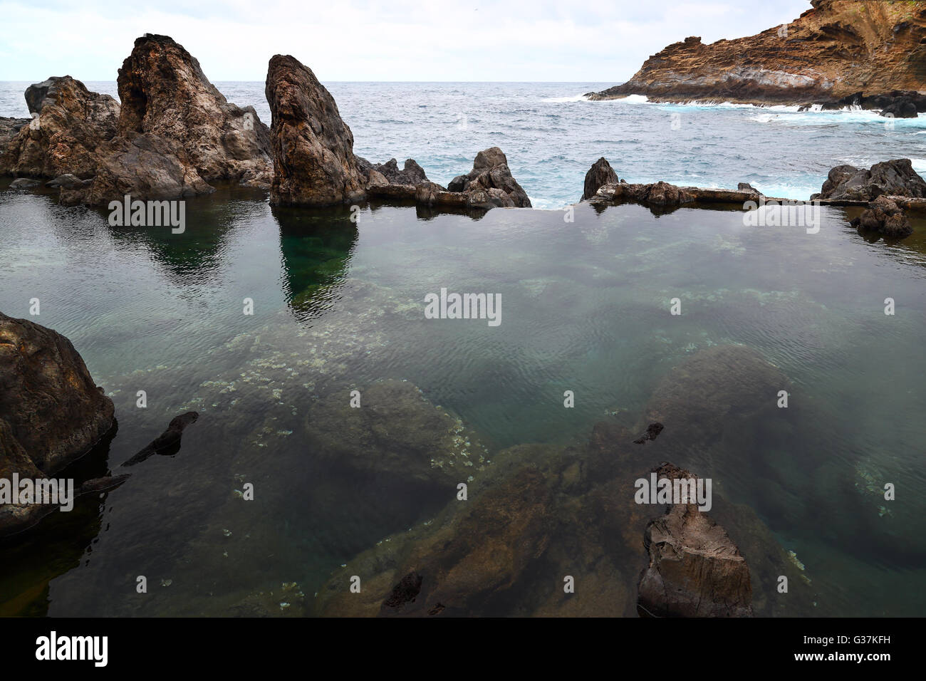 Swimming pool with sea water at Porto Moniz, Madeira, Portugal Stock ...