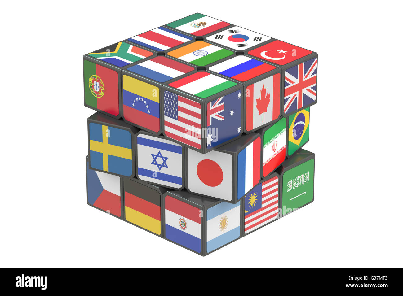 Cube with world flags, 3D rendering isolated on white background Stock ...
