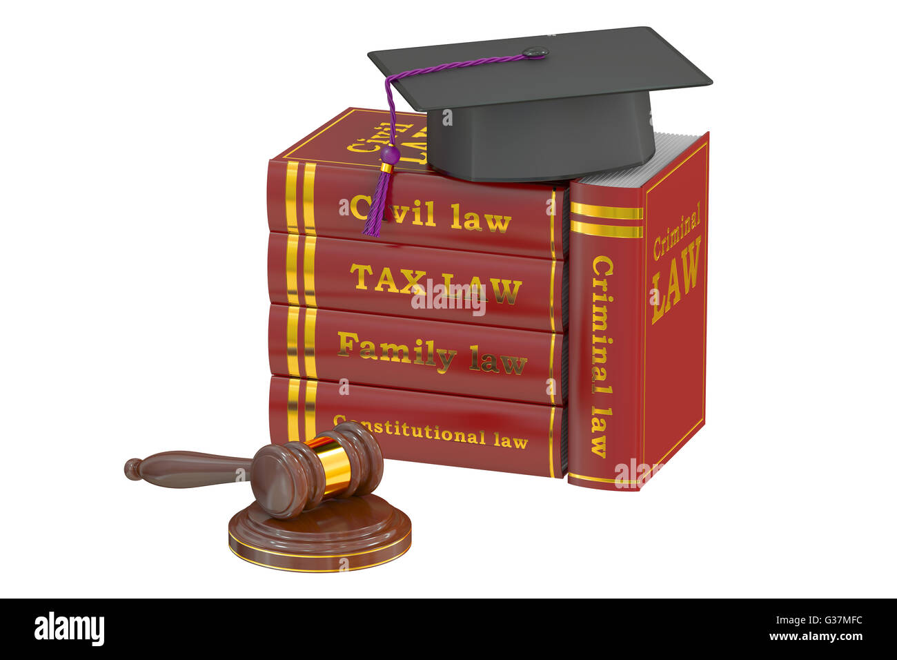 Graduation Hat with Judge Gavel and Books, Law Education Concept, 3D ...