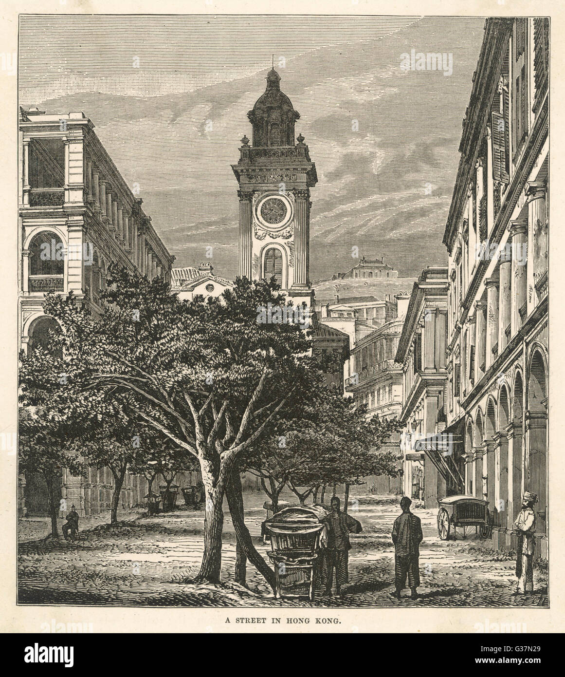 street scene, with a church Date: circa 1860 Stock Photo - Alamy