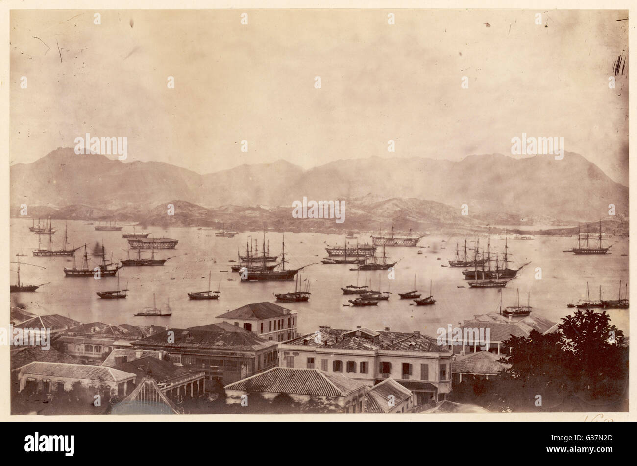 The harbour, with European shipping Date: circa 1860 Stock Photo - Alamy