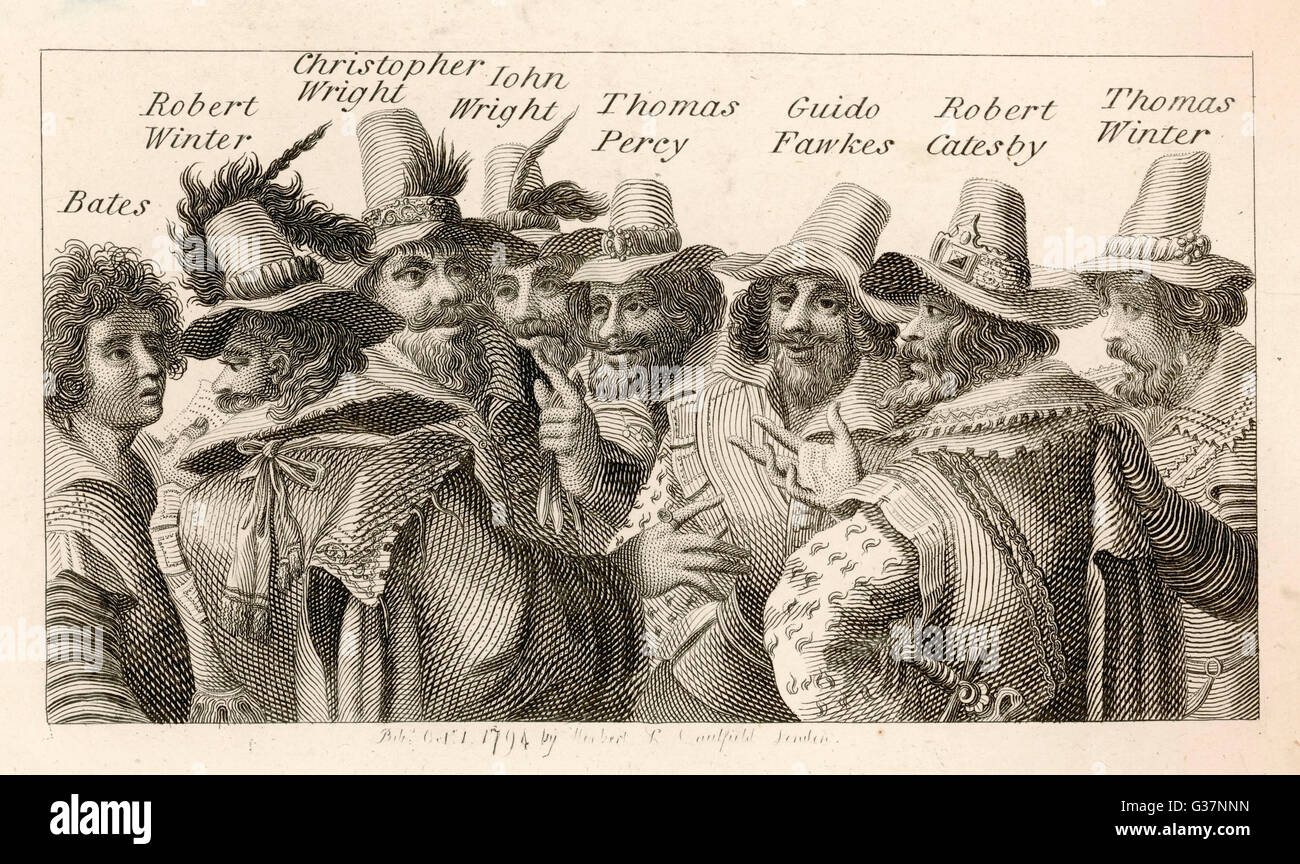 Guy Fawkes- English gunpowder plotter with fellow conspirators. Date ...