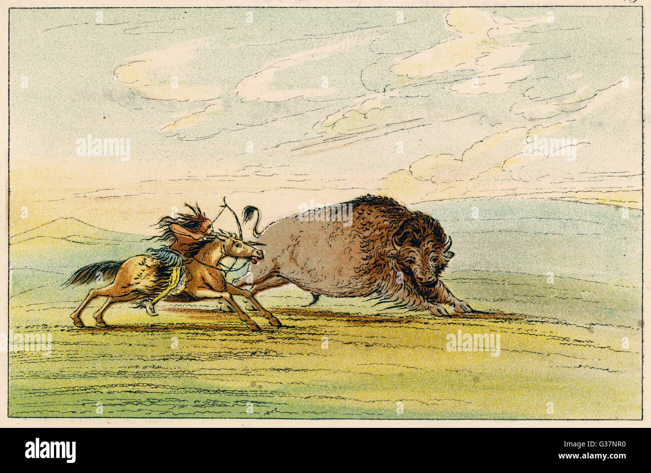 Native American Sioux Hunting Buffalo on Horseback Stock Photo - Alamy