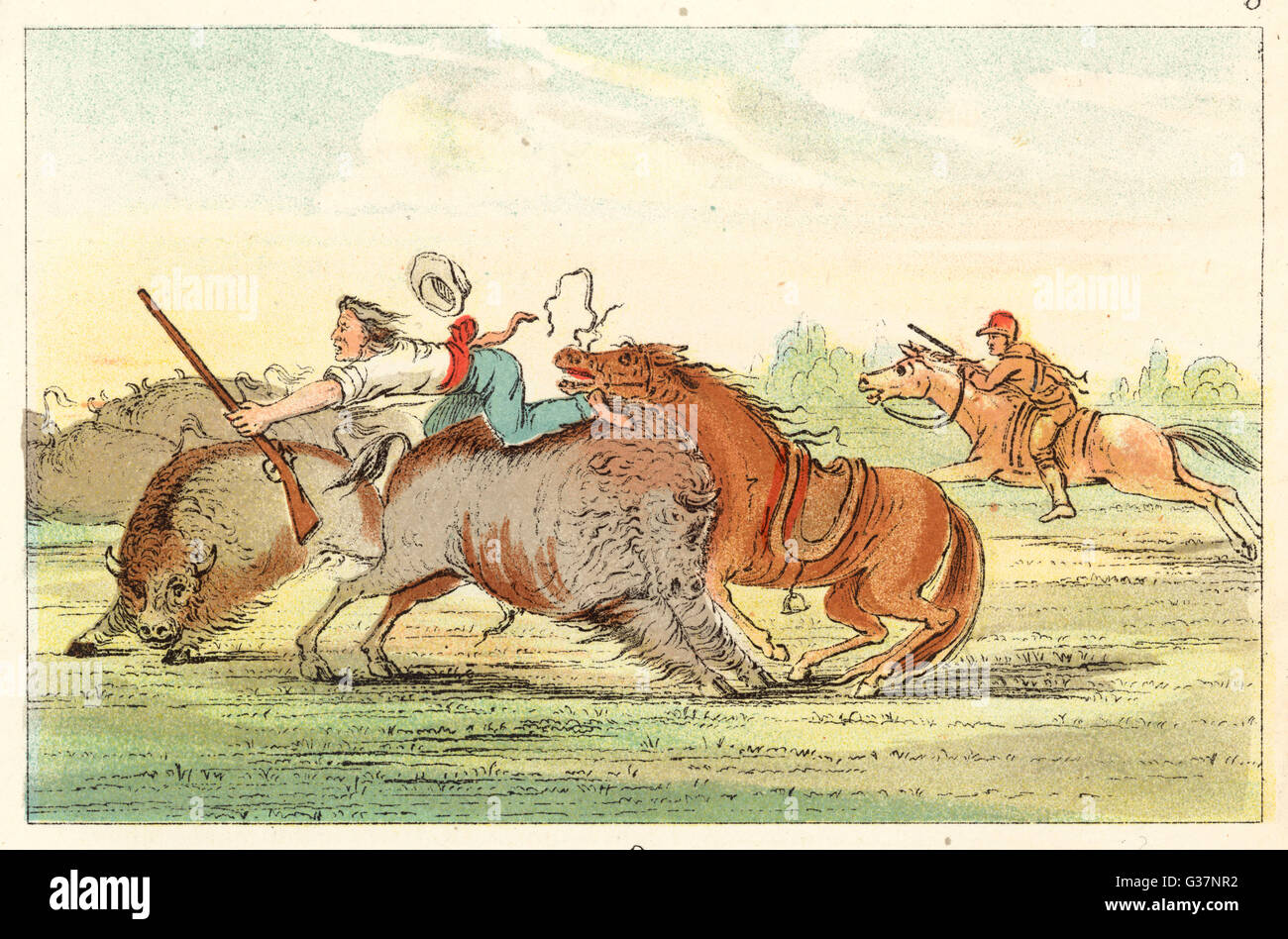 Native American Hunting Buffalo on Horseback Stock Photo - Alamy