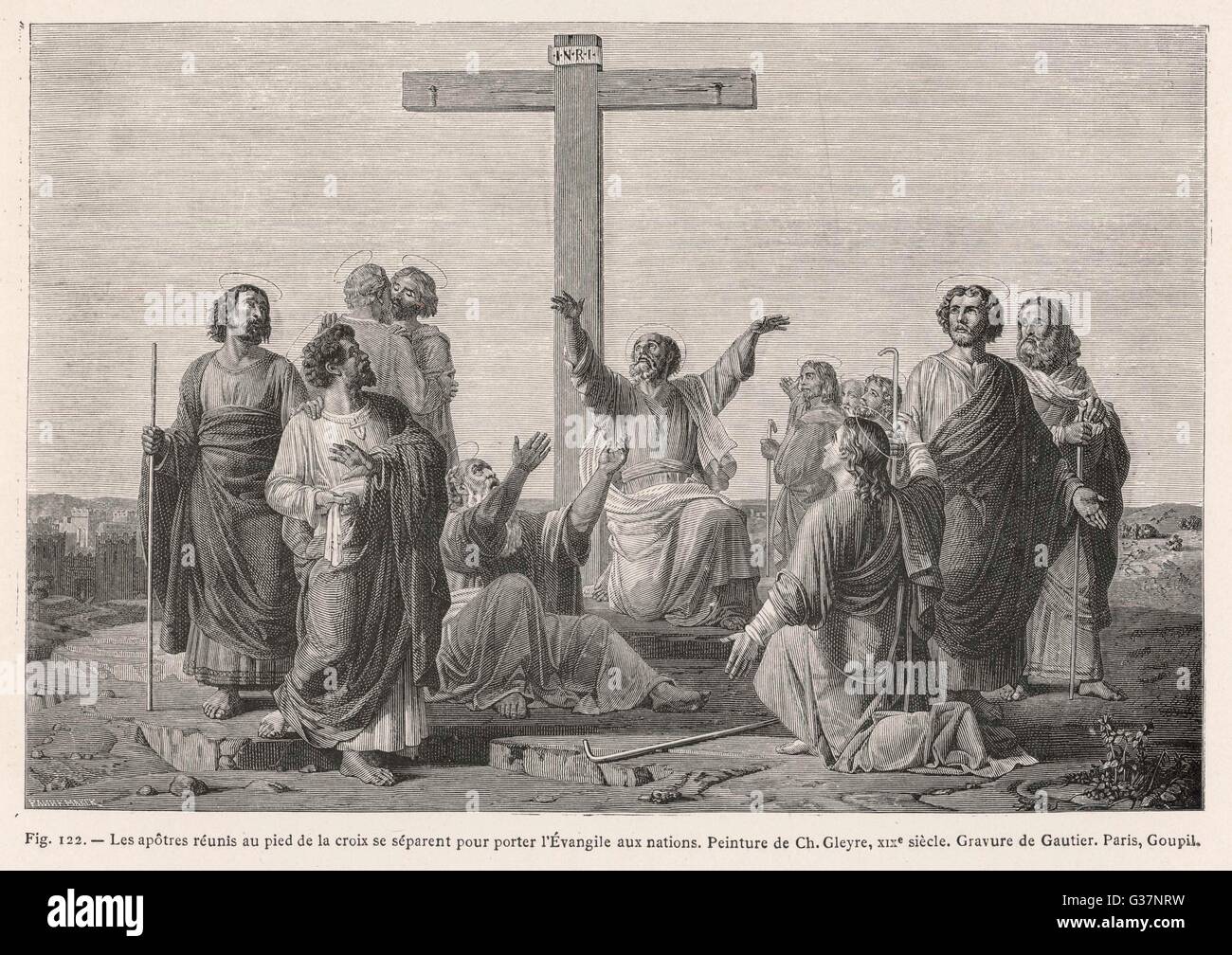 The Apostles gather at the foot of Jesus' cross (still standing ...