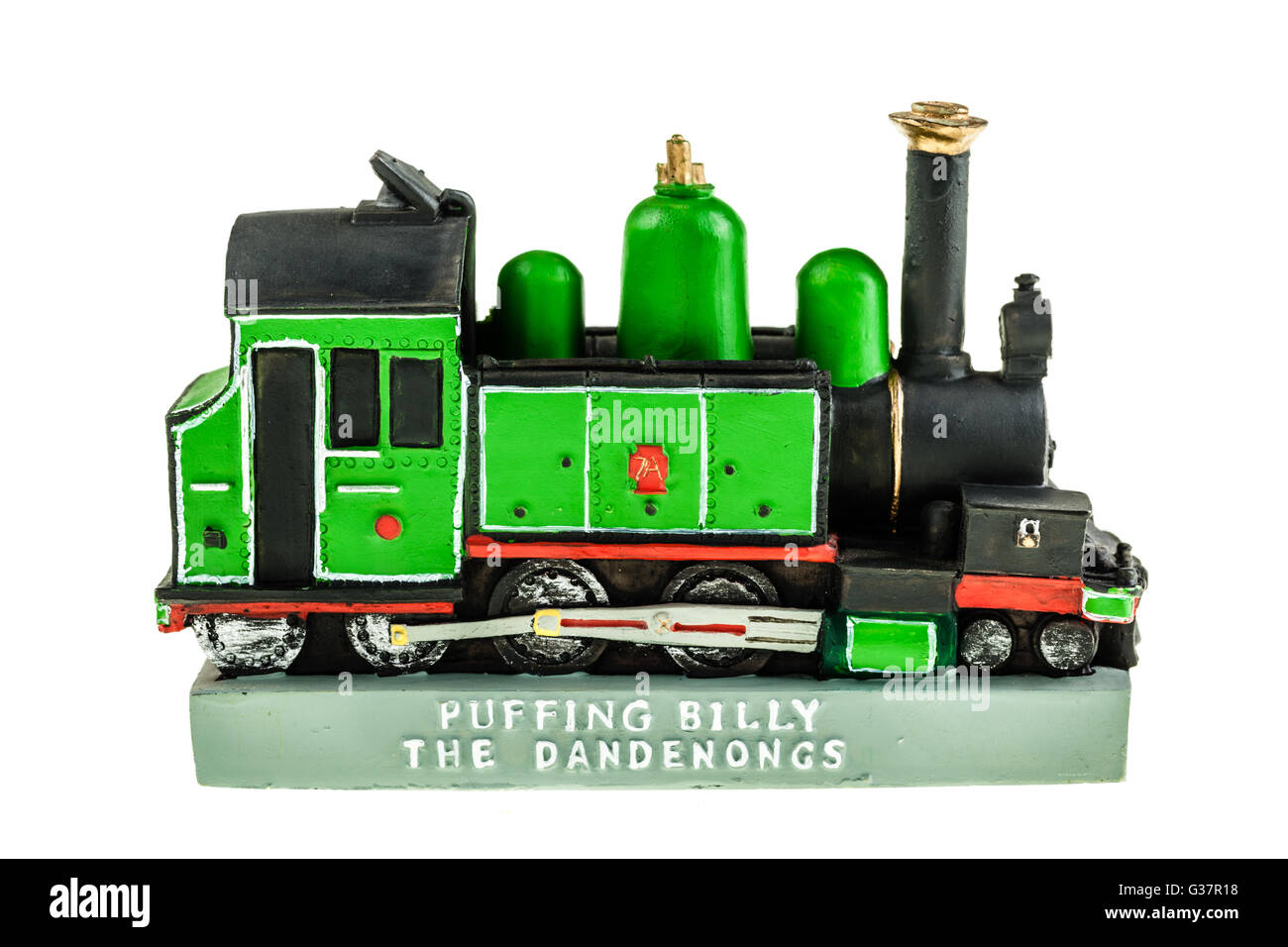a model of the puffing billy train isolated over a white background ...
