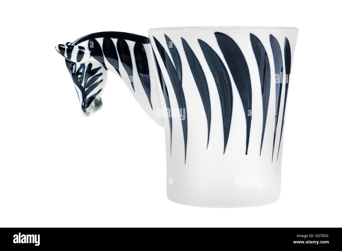 a zebra shaped mug isolated over a white background Stock Photo - Alamy