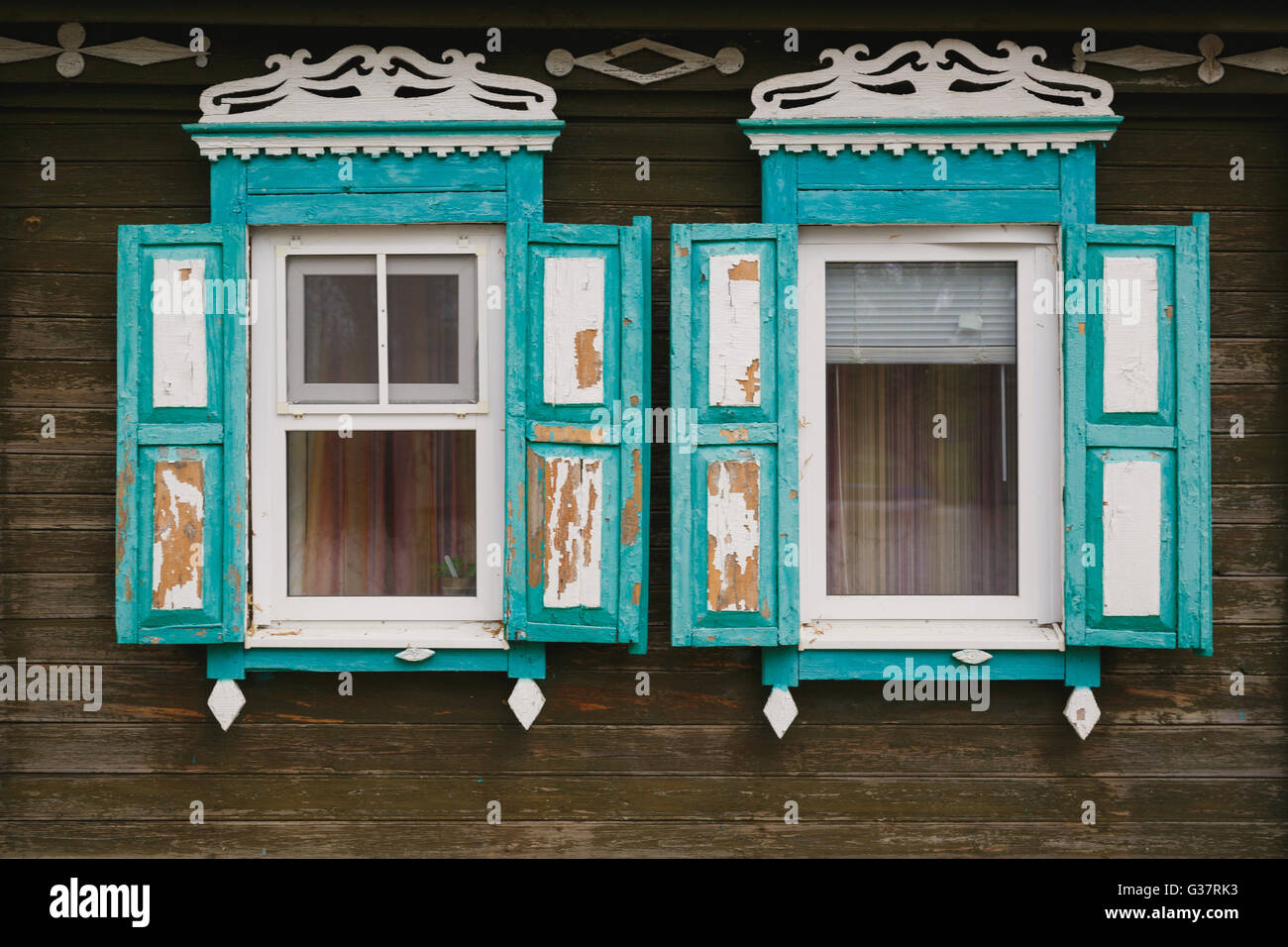old window with carved architraves Stock Photo - Alamy