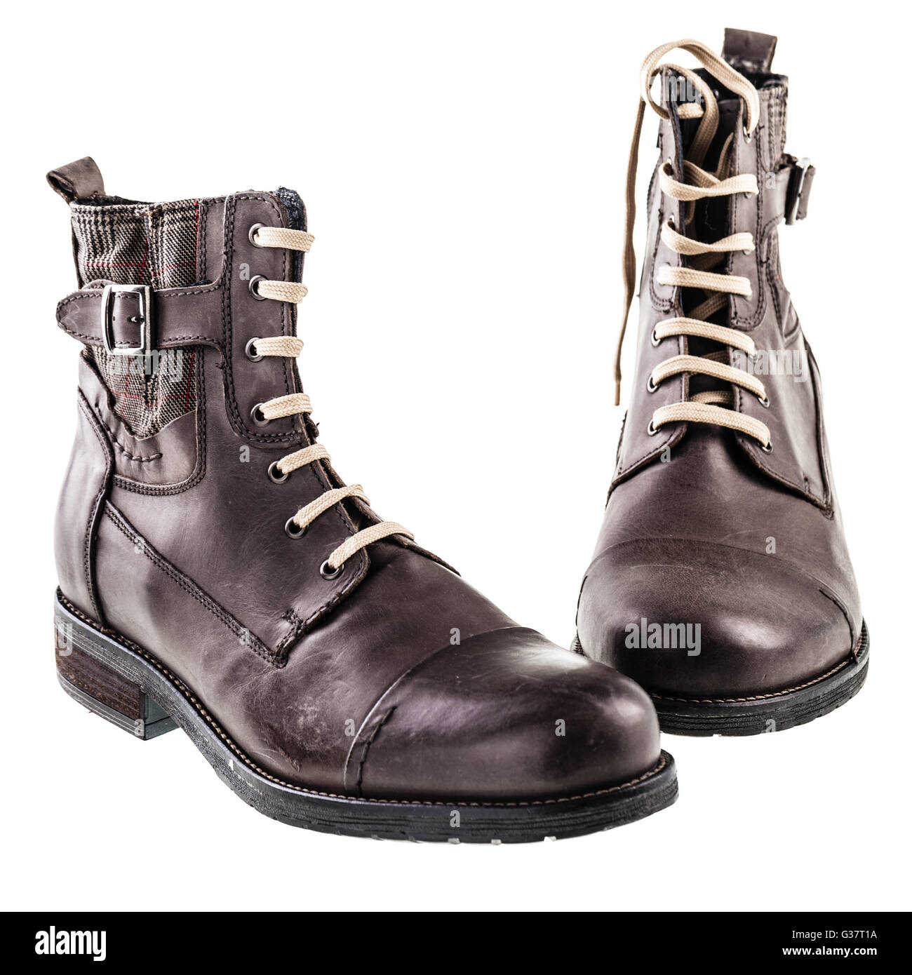 a man's leather fashion boot isolated over a white background Stock ...