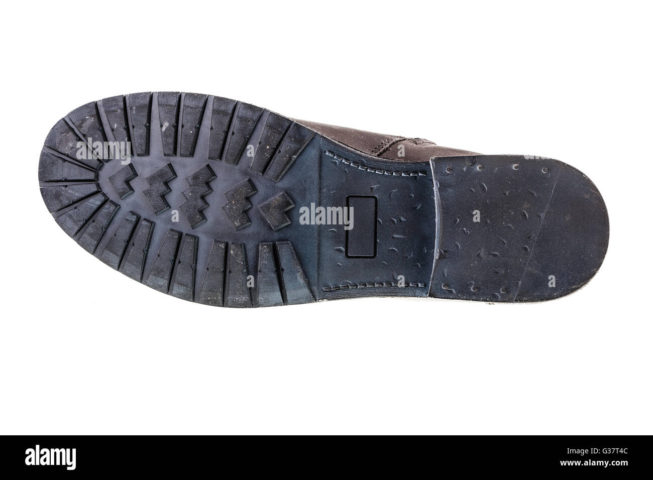 a man's leather fashion boot sole bottom isolated over a white ...