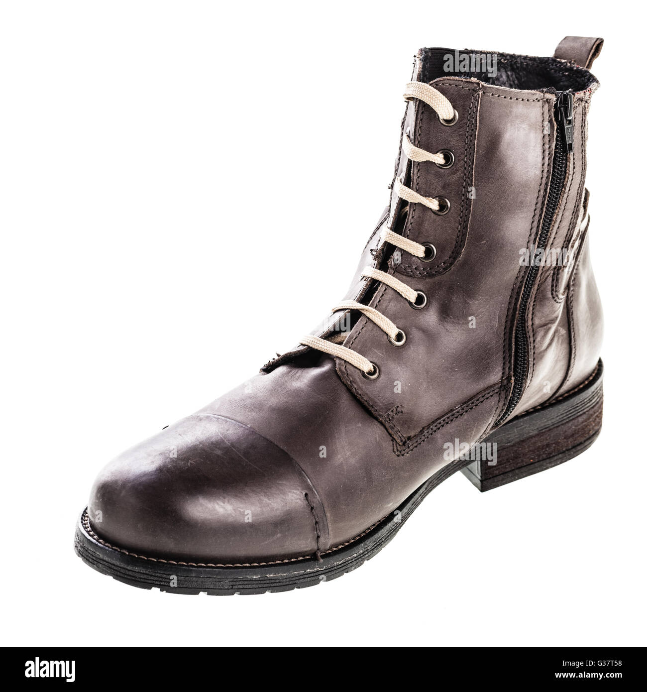 a man's leather fashion boot isolated over a white background Stock ...