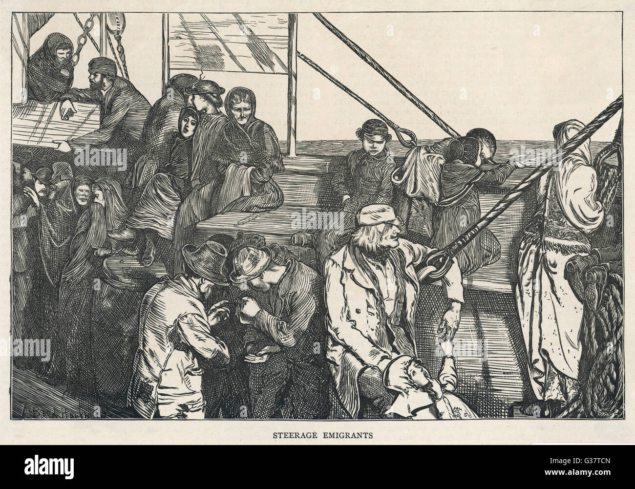 Steerage class passengers on an emigrant ship bound for America Date ...