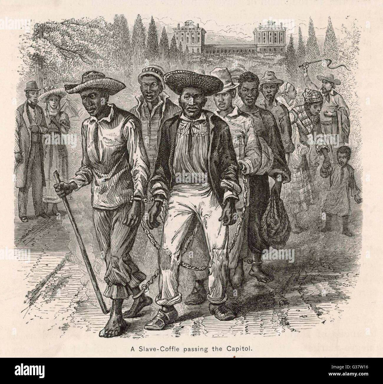 A slave 'coffle' passing the Capitol, Washington, symbol of freedom and ...