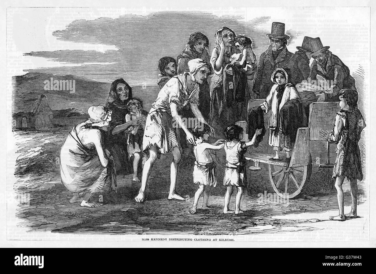 Distress caused by the famine - Miss Kennedy distributes clothing to ...