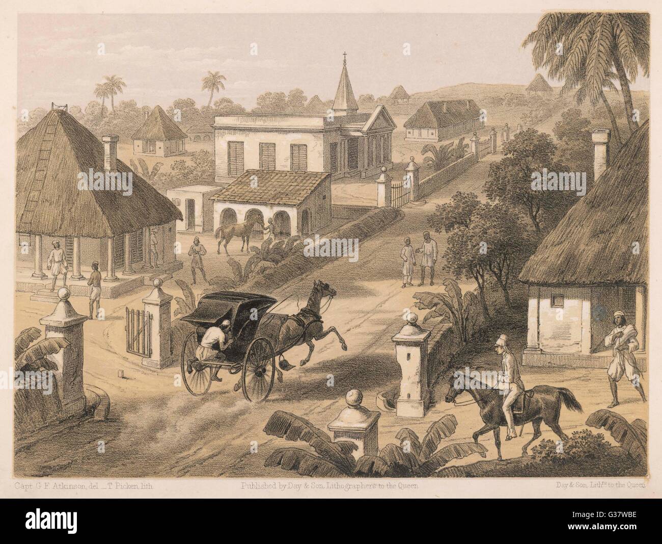 View of a British station in India, British raj, 1860 Stock Photo - Alamy