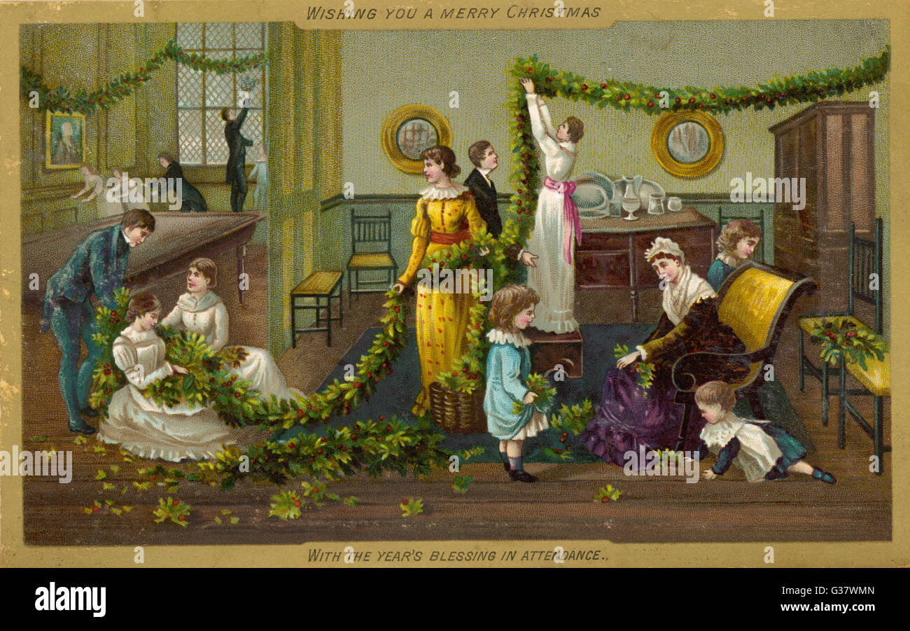 The whole family joins in the fun of decorating the house Date: circa ...