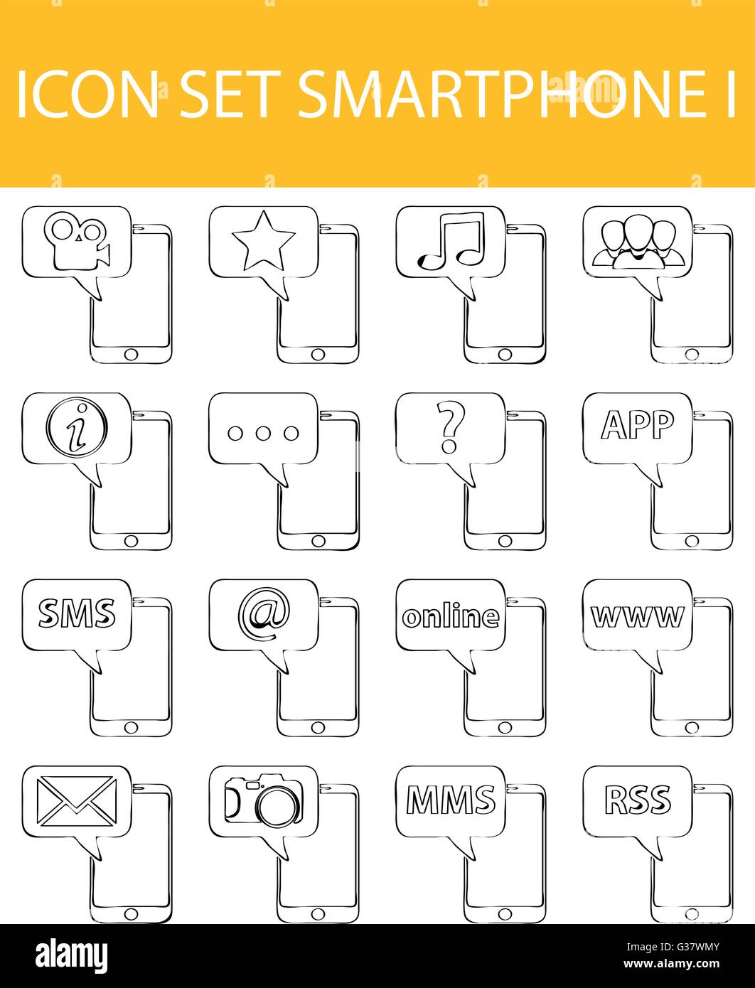 Drawn Doodle Lined Icon Set Smartphone I with 16 icons for the creative ...