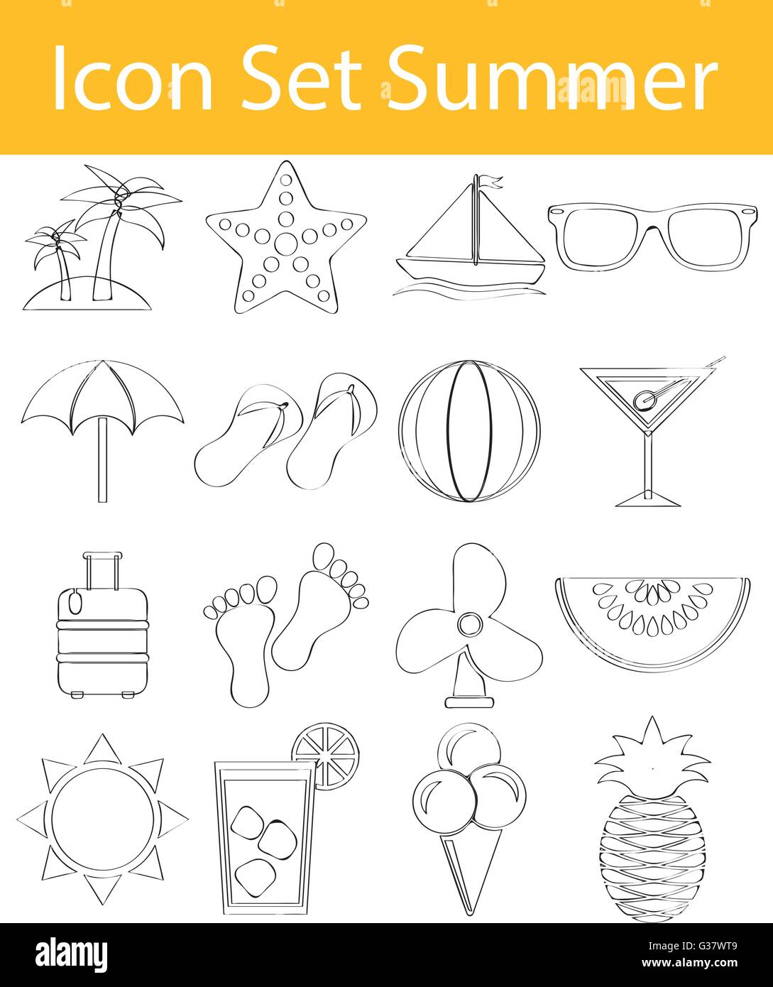 Drawn Doodle Lined Icon Set Summer with 16 icons for the creative use ...