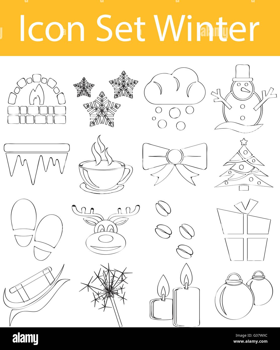 Drawn Doodle Lined Icon Set Winter With 16 Icons For The Creative Use In Graphic Design Stock 