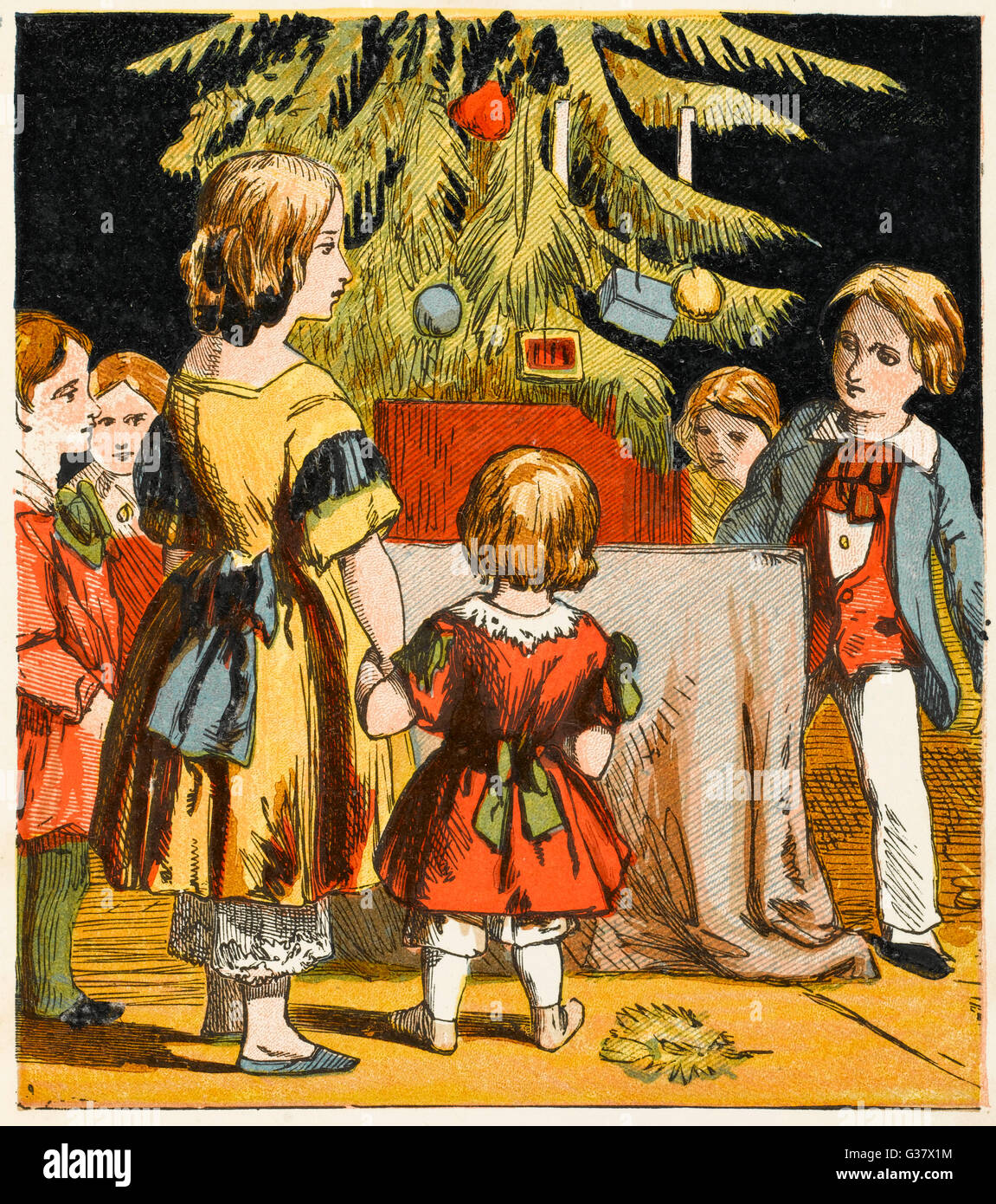 Victorian children around tree hi-res stock photography and images - Alamy