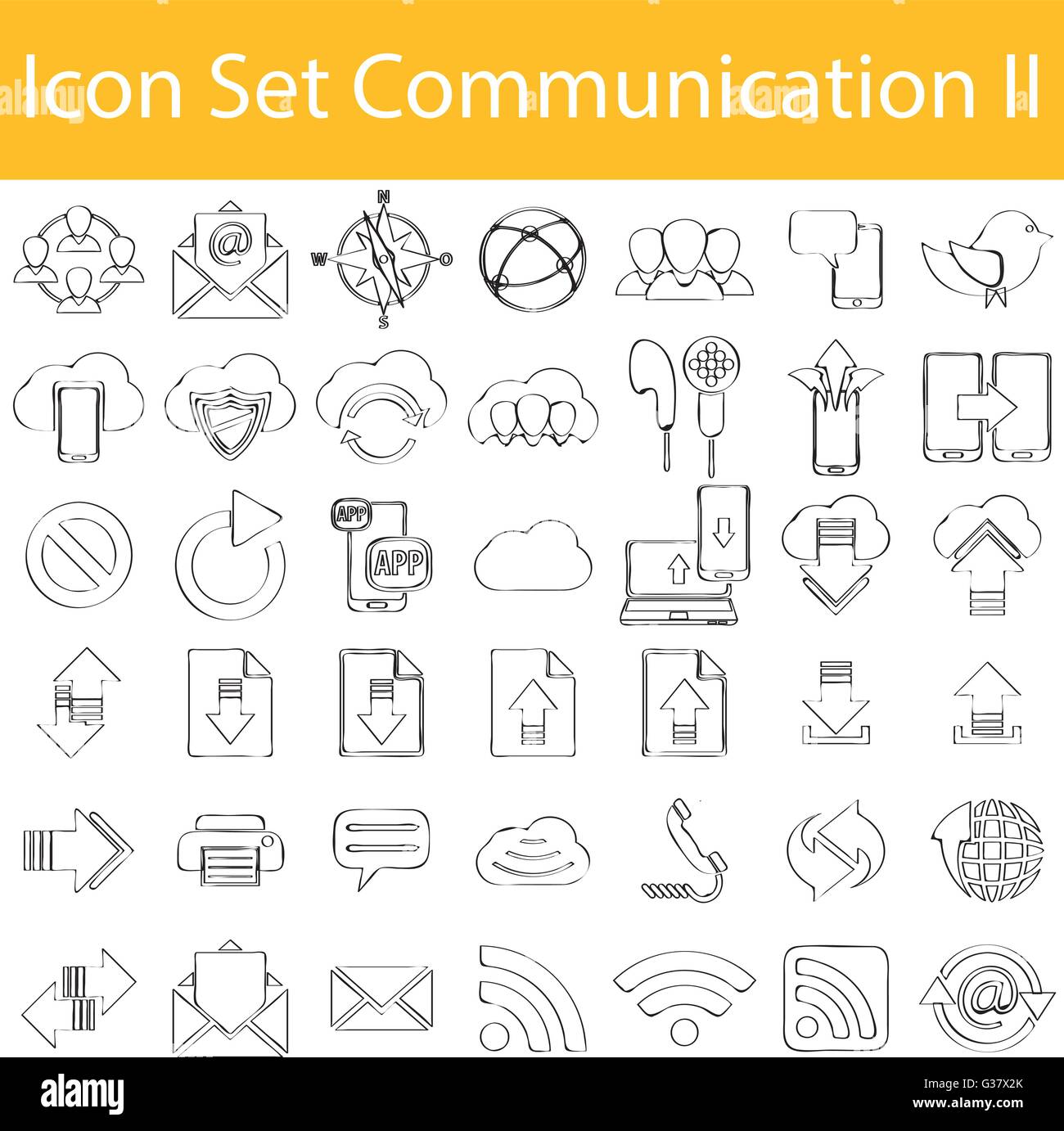 Drawn Doodle Lined Icon Set Communication II with 42 icons for the ...