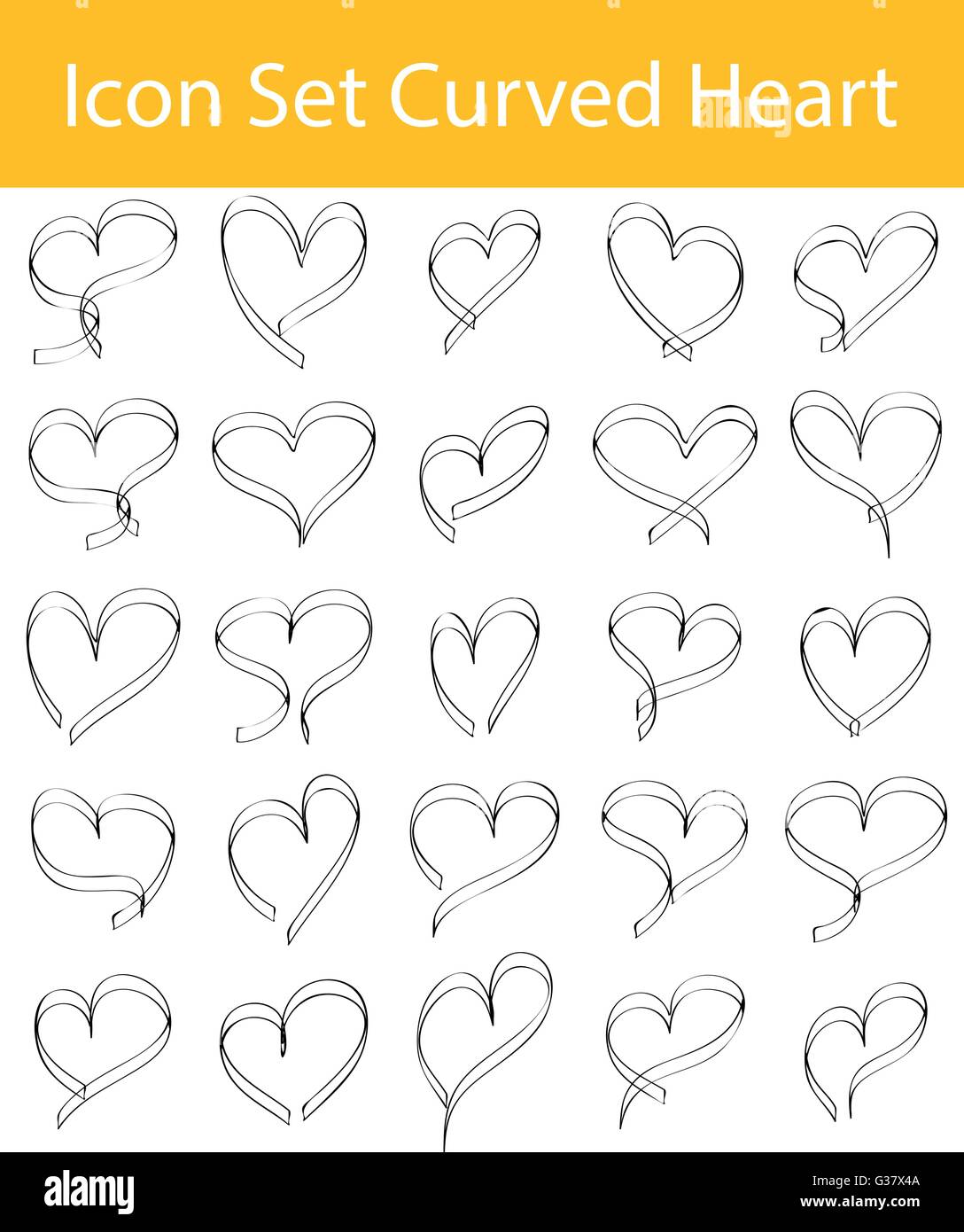 Drawn Doodle Lined Icon Set Curved Hearts with 16 icons for the ...