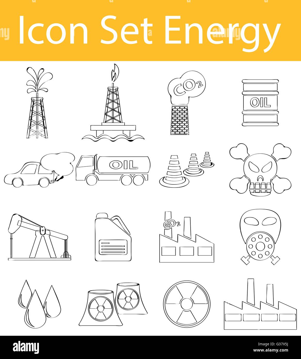 Drawn Doodle Lined Icon Set Energy I with 16 icons for the creative use ...