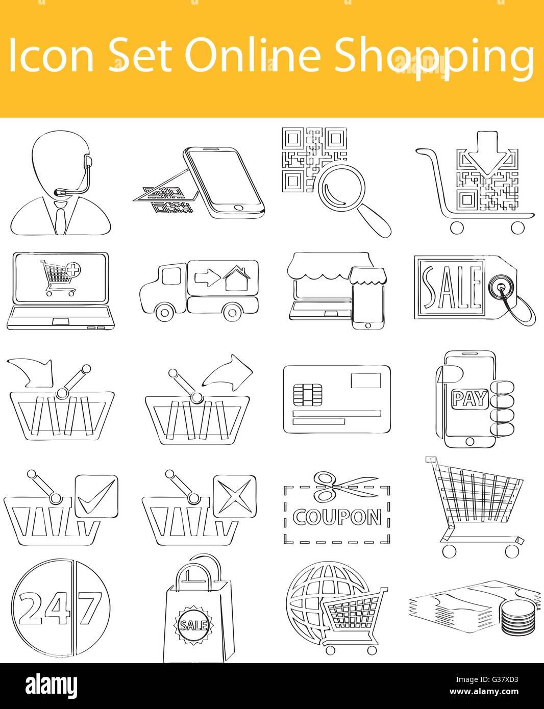 Drawn Doodle Lined Icon Set Online Shopping with 20 icons for the ...
