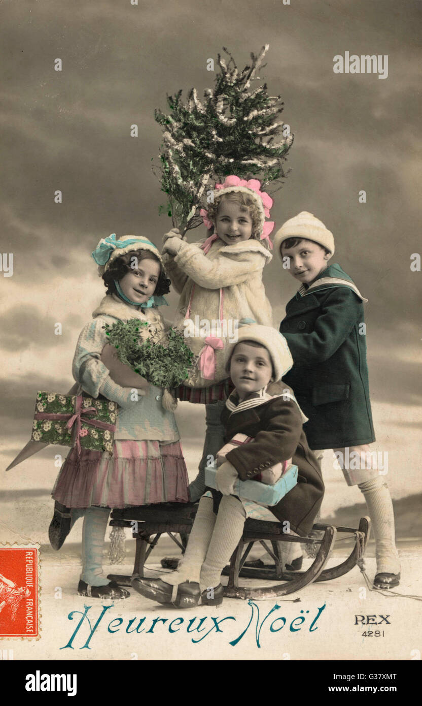 Children with Christmas tree, 1912 Stock Photo - Alamy