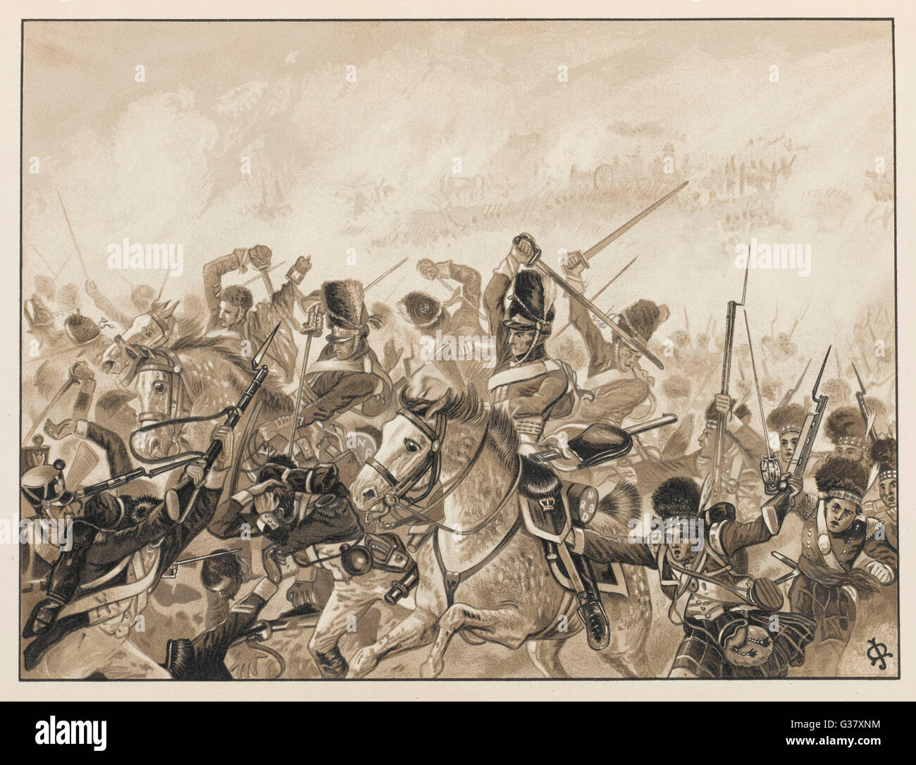 The Scots Greys & 92nd Regiment at the Battle of Waterloo Stock Photo ...