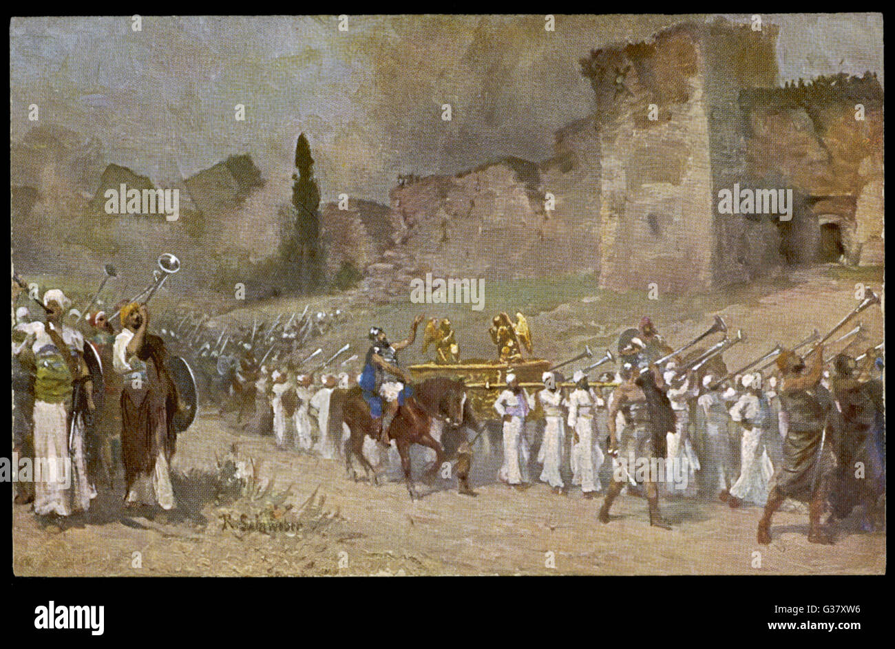 The Israelites, led by Joshua and helped by God, destroy the walls of ...