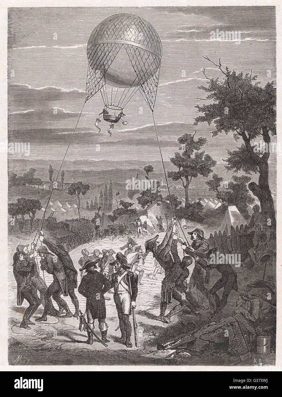 French Entreprenant air balloon, battle of Fleurus 1794 Stock Photo - Alamy