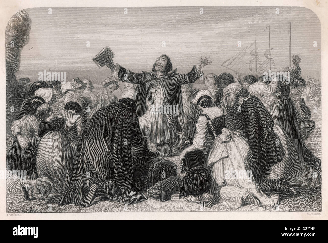 Pilgrim Fathers prayer before embarking at Plymouth Stock Photo - Alamy