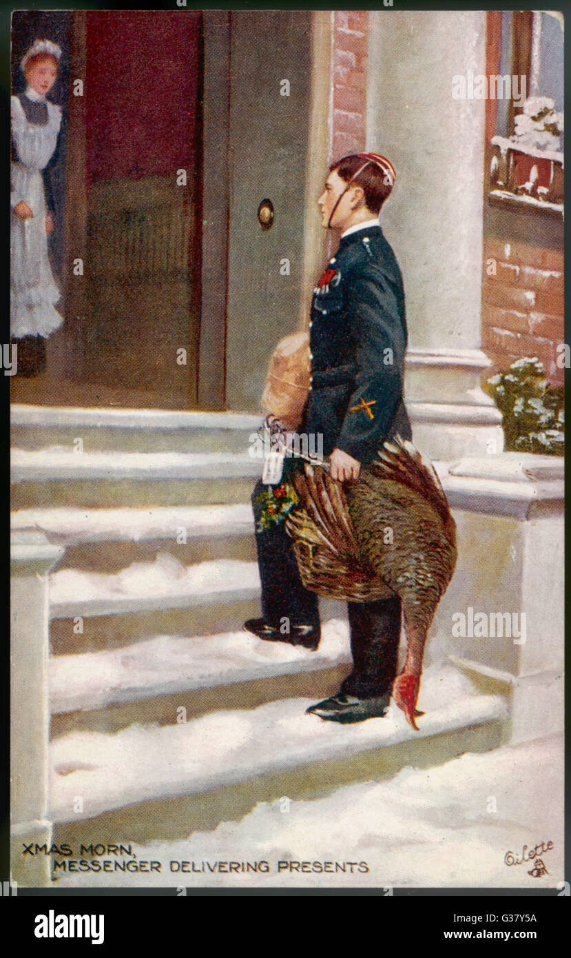 Delivery boy delivering a turkey Stock Photo - Alamy