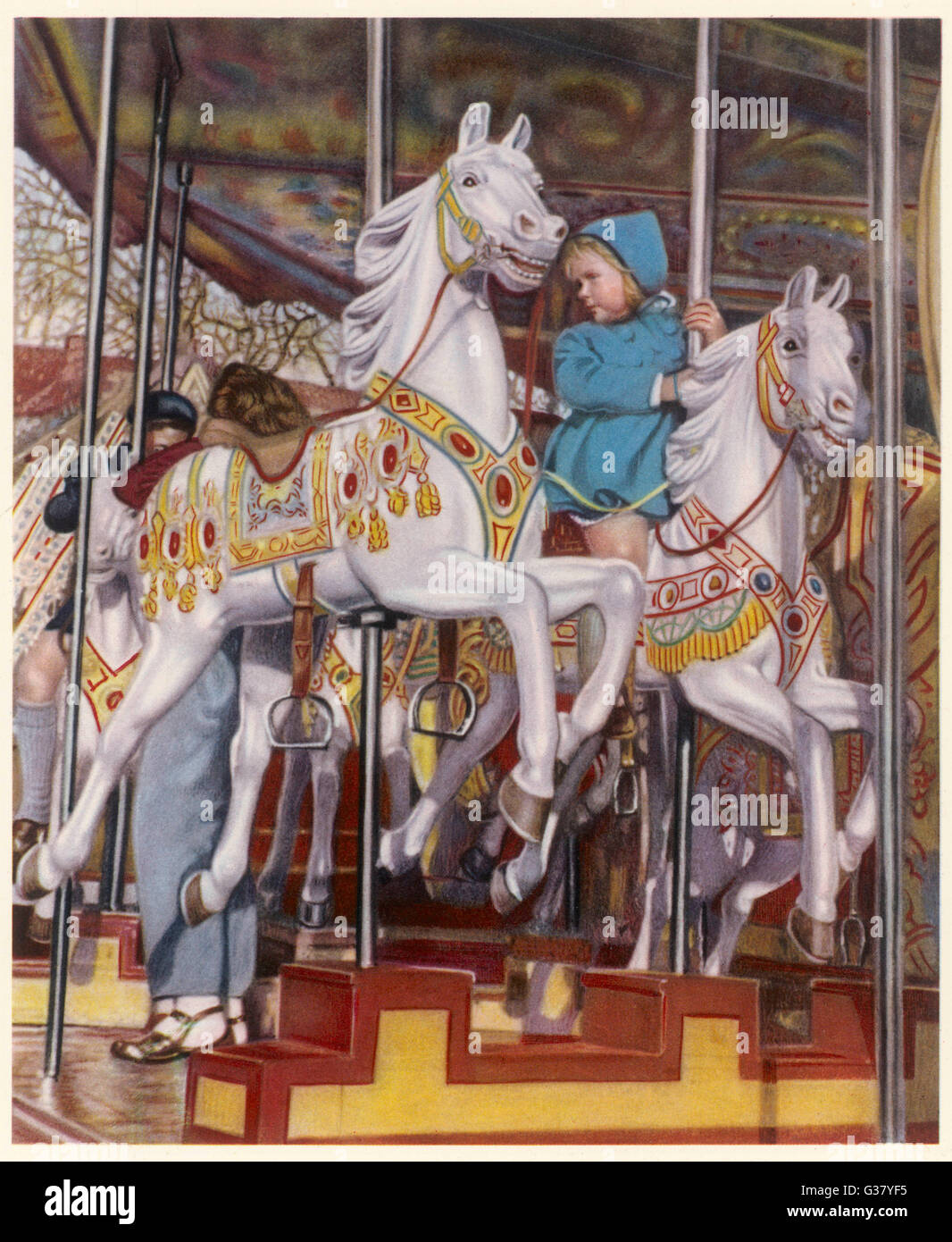 Belgium carousel: girl rides a horse Stock Photo - Alamy